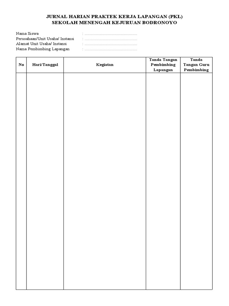 Contoh Jurnal Harian PKL SMK | PDF