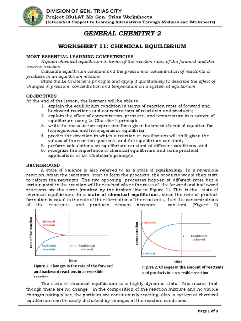 Q4 WEEK 2 Gen Chem 2 Worksheet 11 CHEMICAL EQUILIBRIUM | PDF | Chemical ...