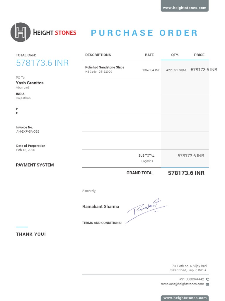 purchase order yash granite 025 | PDF