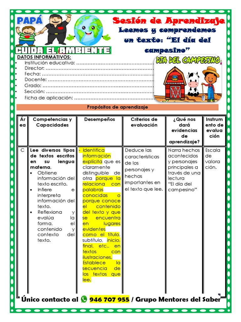 1° Sesión Día 5 Com Leemos y Comprendemos Un Texto El Día Del Campesino Unidad 4 Semana 4 | PDF ...