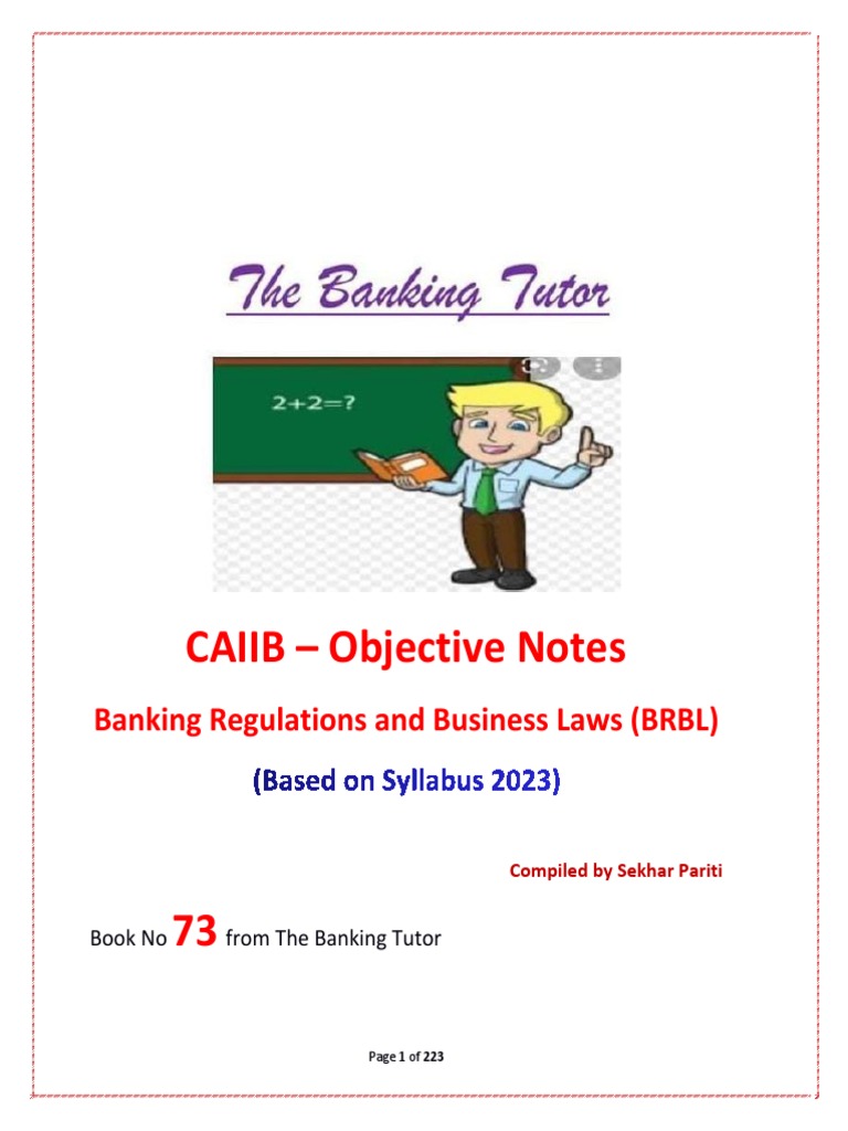 CAIIB 2023 - BRBL - Objective Notes | PDF | Reserve Bank Of India | Non ...