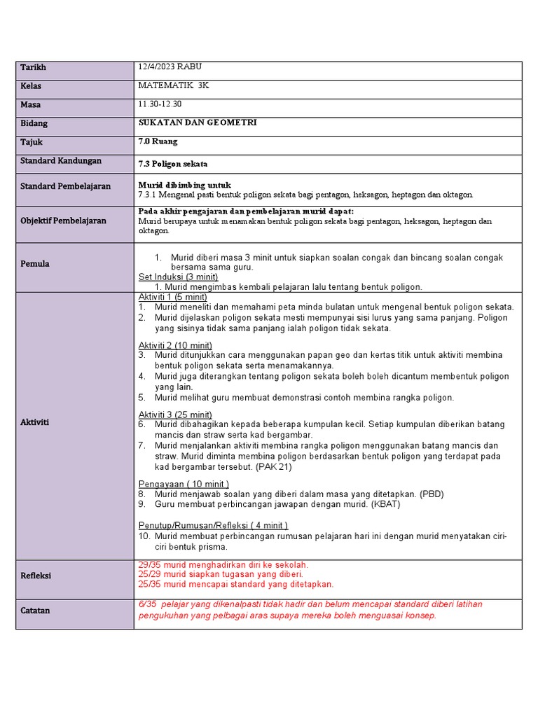 MT THN 3 April 12 (Poligon Sekata) | PDF