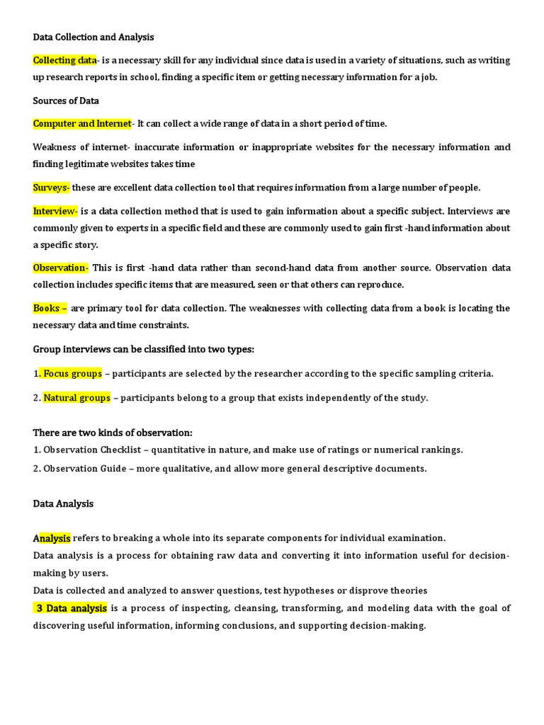 Notes - Data Collection and Analysis | Download Free PDF | Data ...