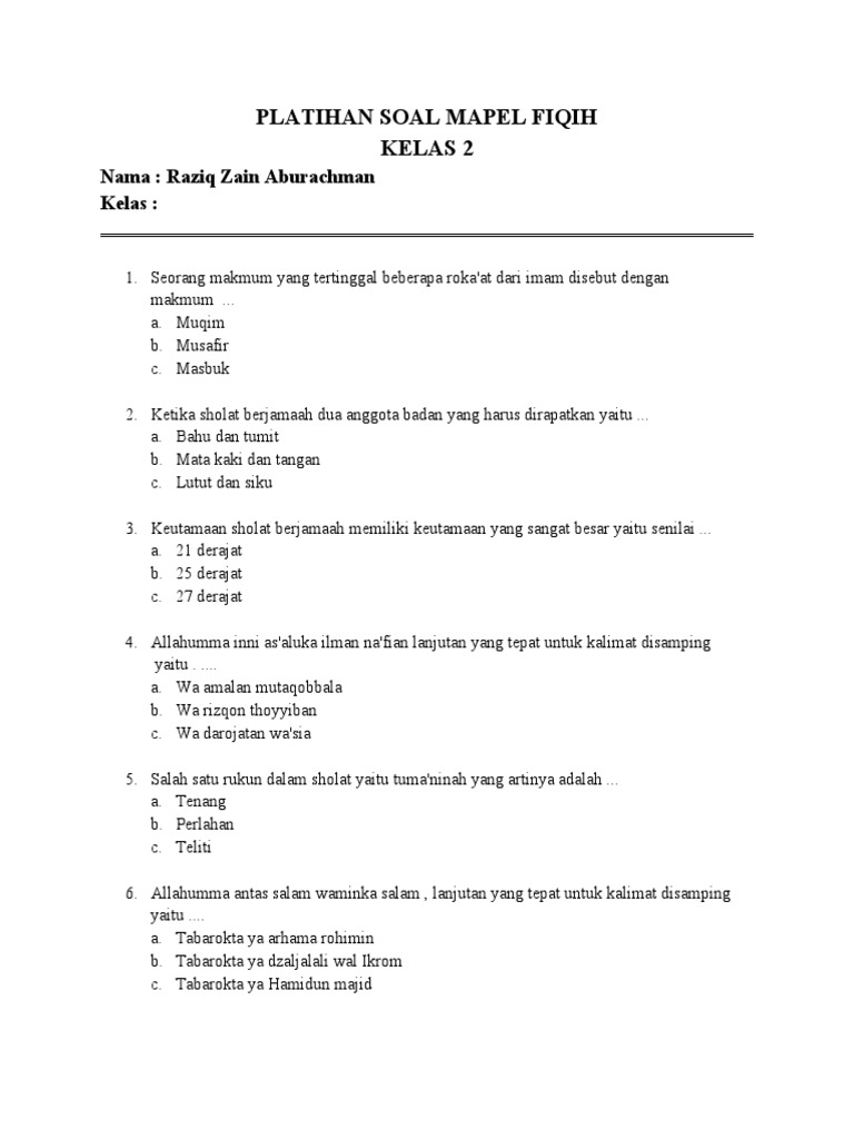 Soal Fiqih Kelas 2 | PDF