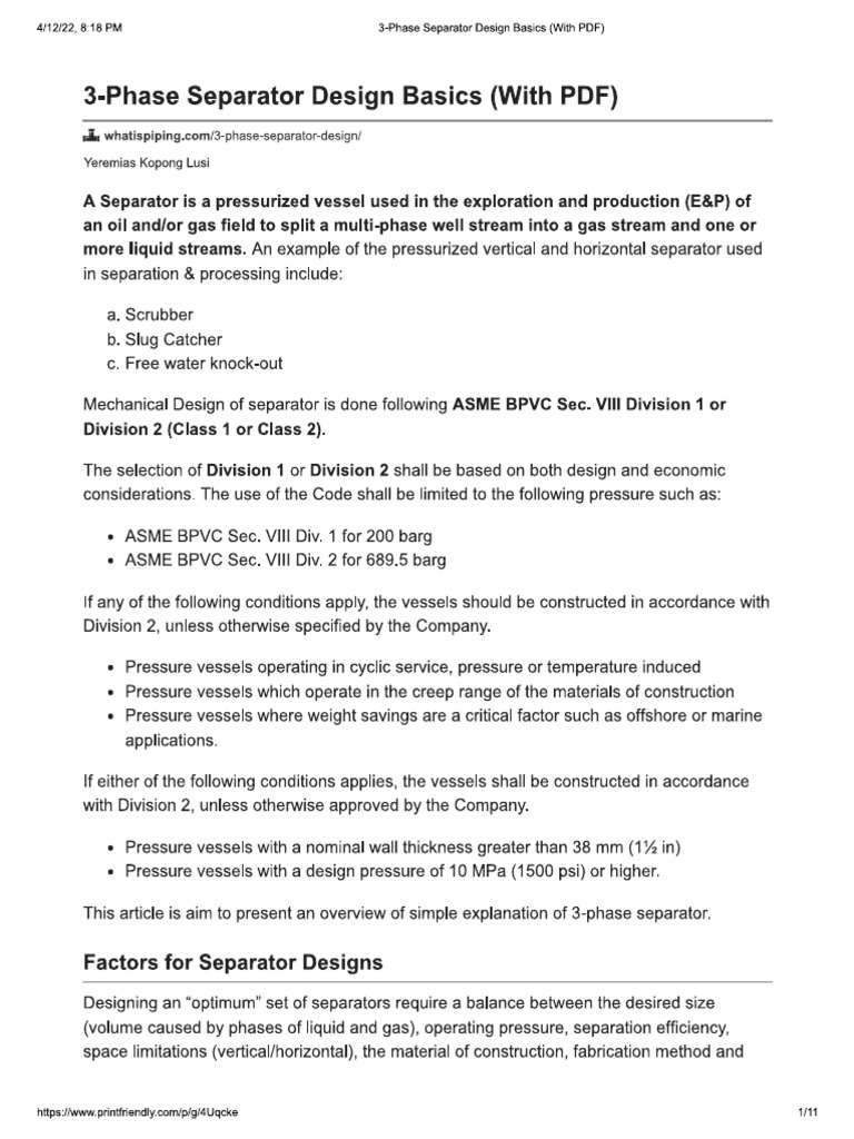 3-Phase Separator Design Basics | PDF