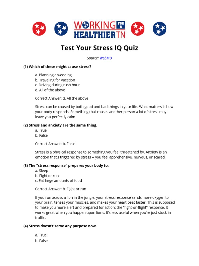 WFHT Test Your Stress Iq Quiz Answer Key Final | Download Free PDF ...