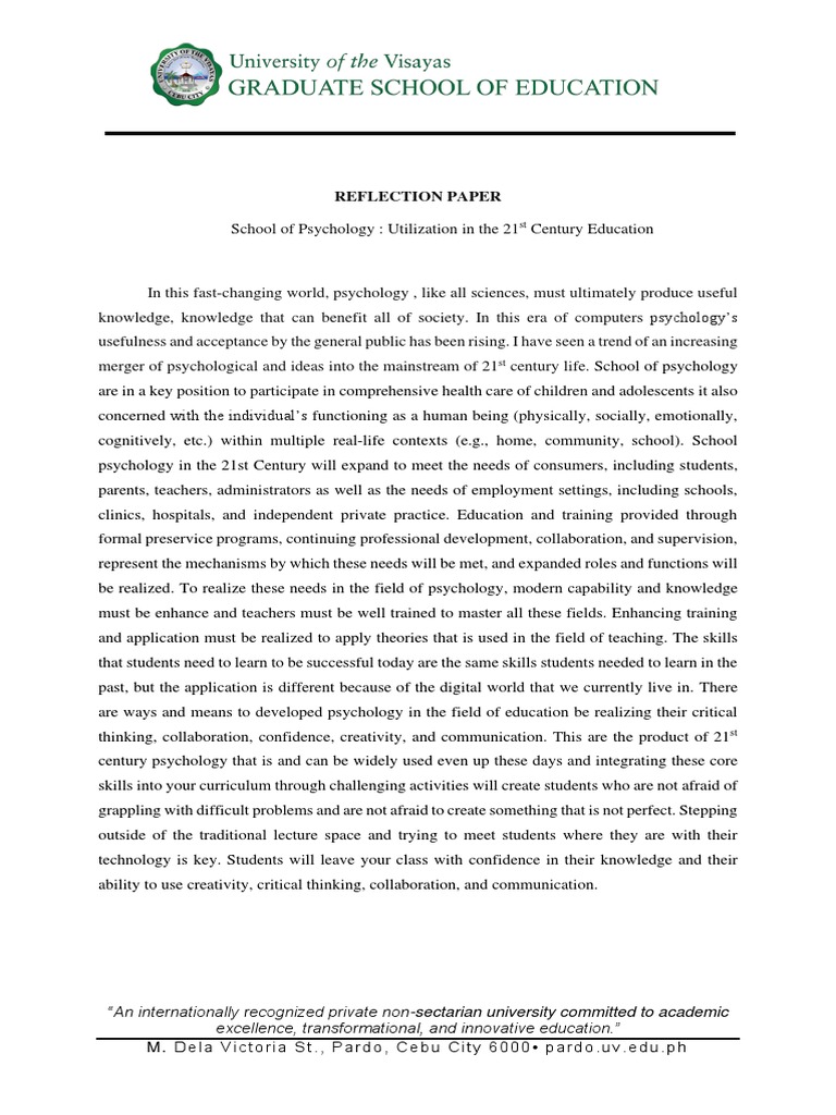 ED 501-A1 REFLECTION PAPER in School of Pscyhology | PDF | Psychology ...