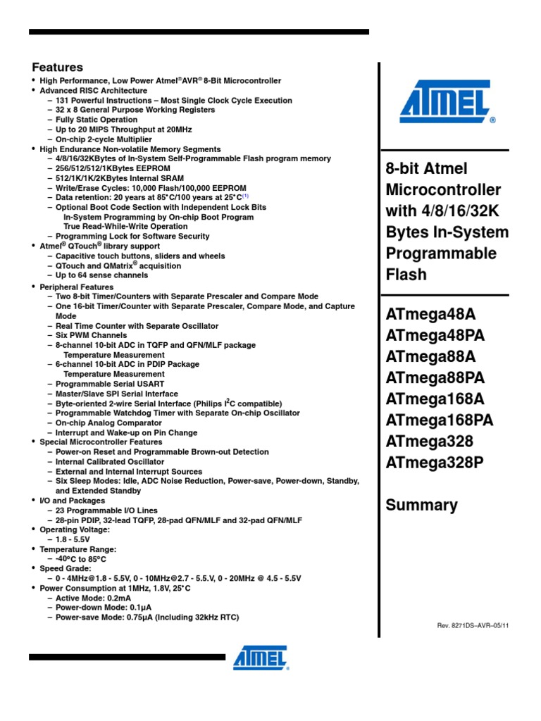 ATmega328 Datasheet | PDF | Analog To Digital Converter | Microcontroller
