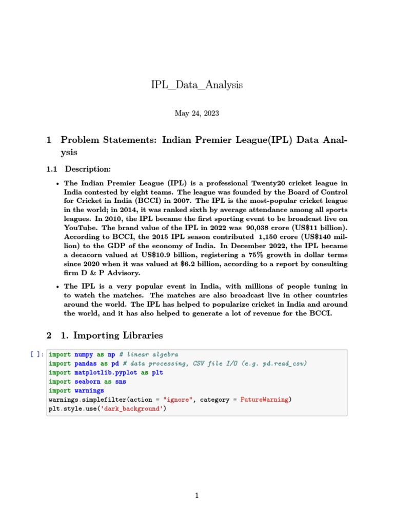 IPL Data Analysis | PDF | Bowling (Cricket) | Summer Sports