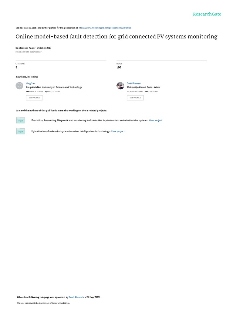 Online Model Based Fault Detection For Grid Connected Pv Systems