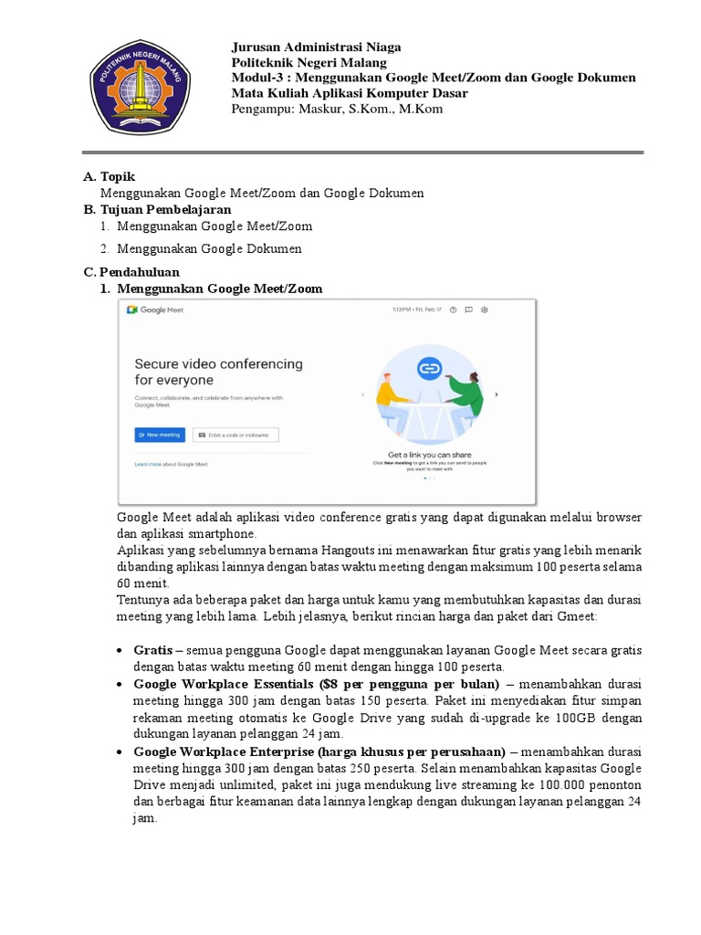 Panduan Google Meet & Zoom | PDF