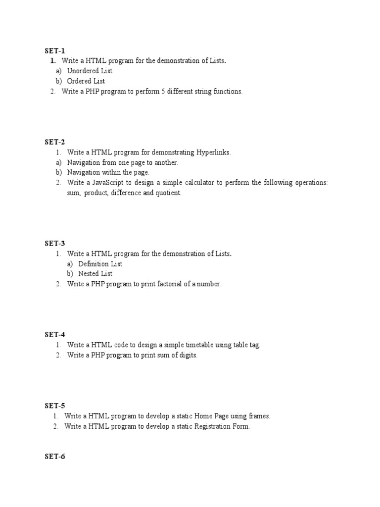 HTML, PHP, and JavaScript Programming Tasks | PDF | Business ...