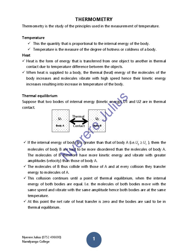 Heat Thermometric Advanced Level Physics Notes | PDF | Temperature ...