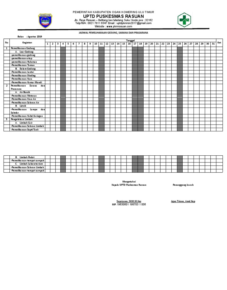 Jadwal Pemeliharaan Sarpras Puskesmas | PDF | Sains & Matematika