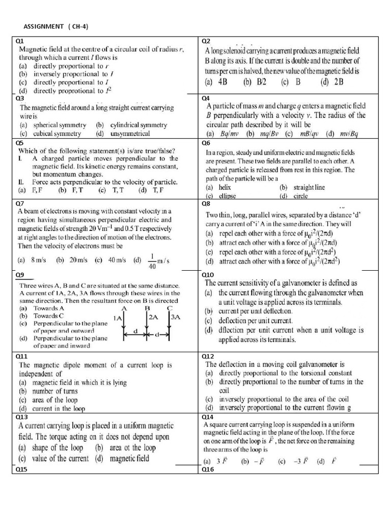 Assignment Magnetism (Ch-4) | PDF | Magnetic Field | Applied And Interdisciplinary Physics