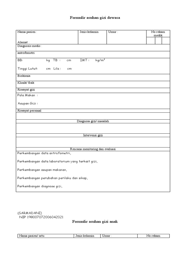 Form Asuhan Gizi | PDF