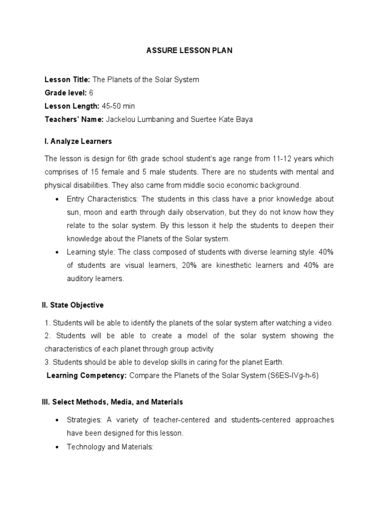 Assure Lesson Plan Format | PDF | Learning | Learning Styles