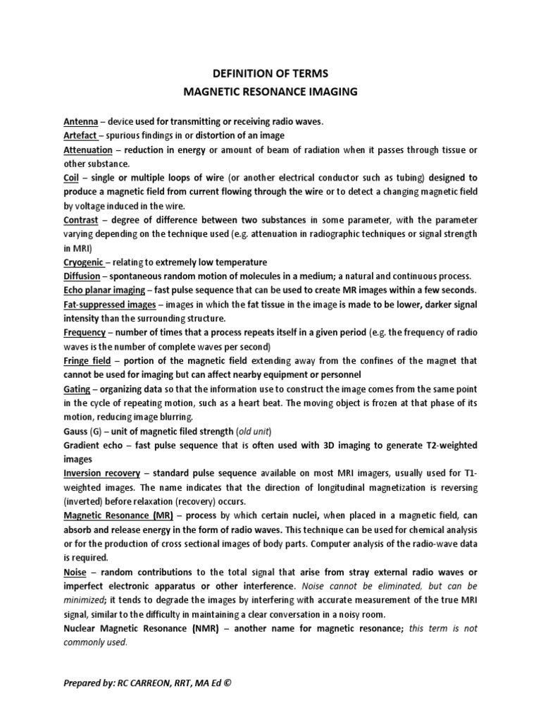 MRI Terminology for Professionals | PDF