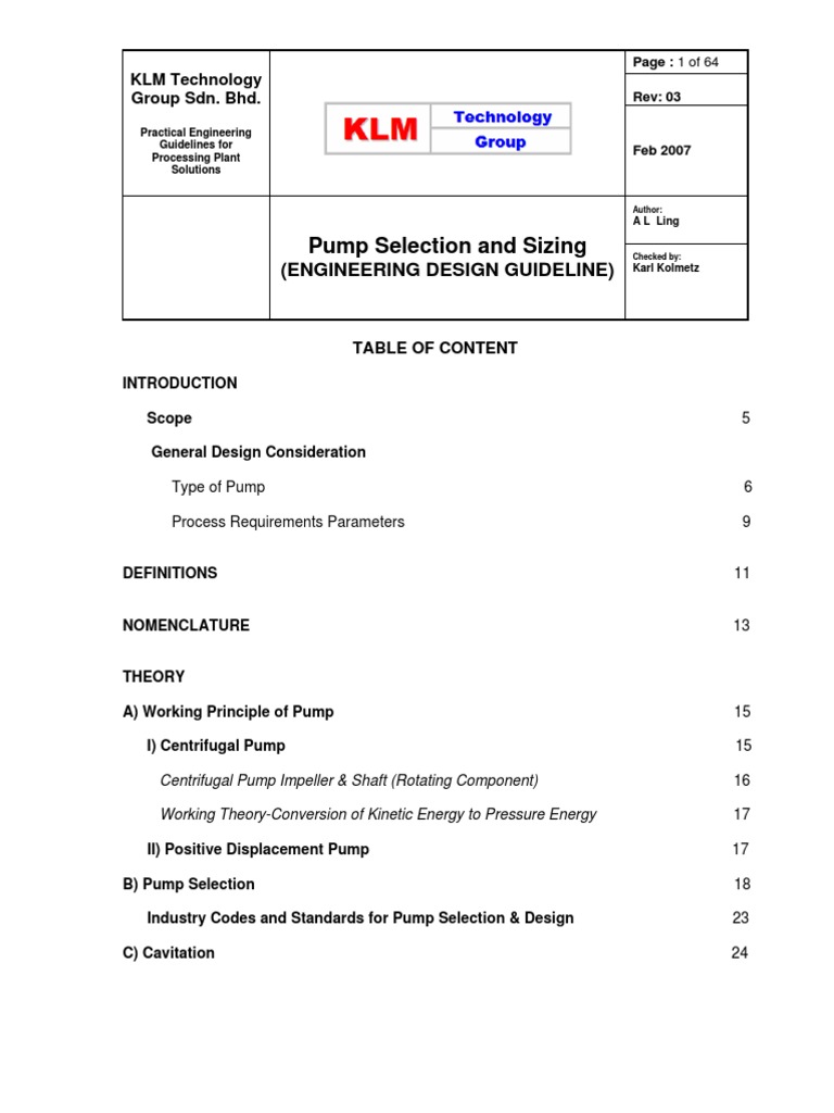 Engineering Design Guideline Pump Rev3 | PDF | Pump | Pressure