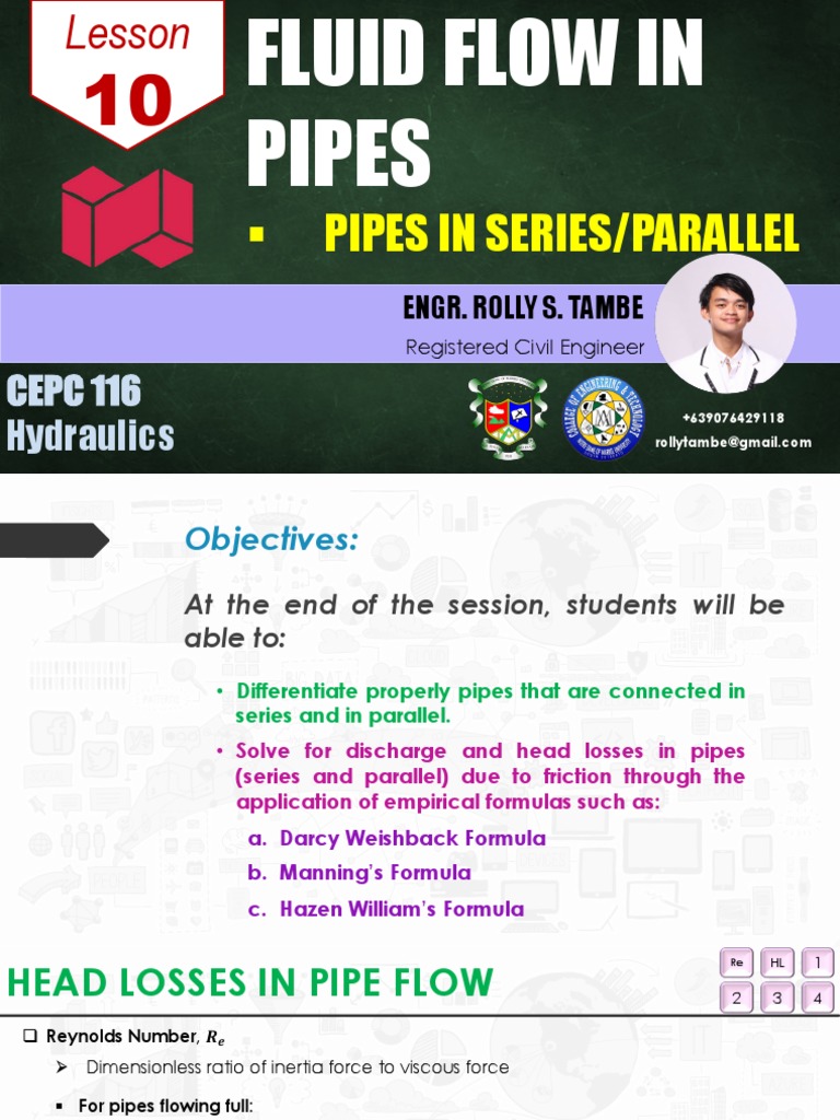 CEPC+116-+Lesson+10 Fluid+Flow+in+Pipes | PDF | Dynamics (Mechanics ...