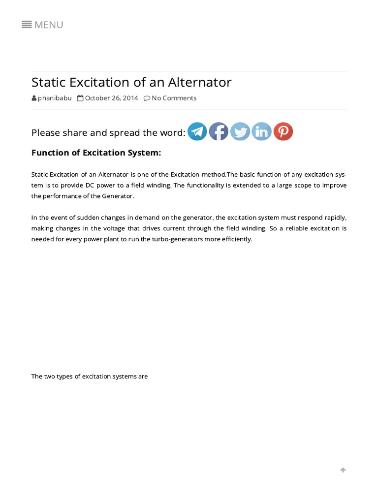 Static Excitation of An Alternator - Electrical Machines | PDF ...