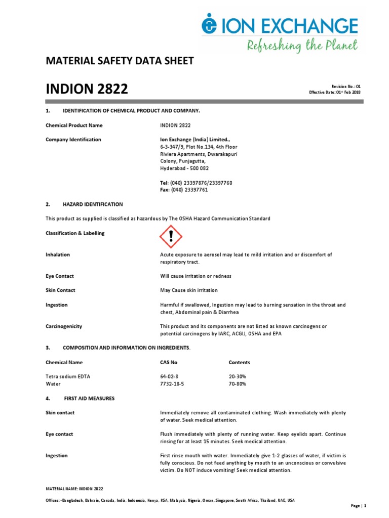 MSDS 2822 | PDF | Toxicity | Water