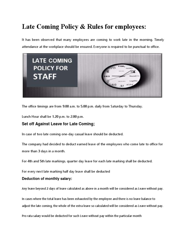 Late Coming Policy and Salary Deductions | PDF | Career & Growth | Business