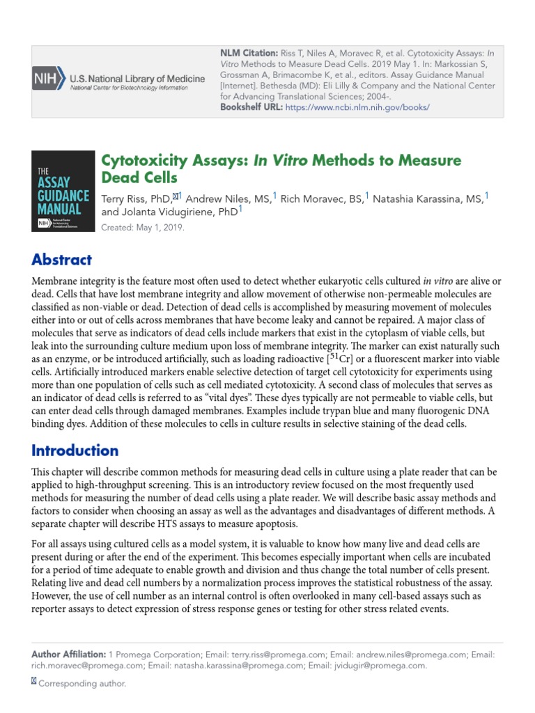 Cytotoxicity Assays - in Vitro Methods To Measure | PDF | Cytotoxicity ...