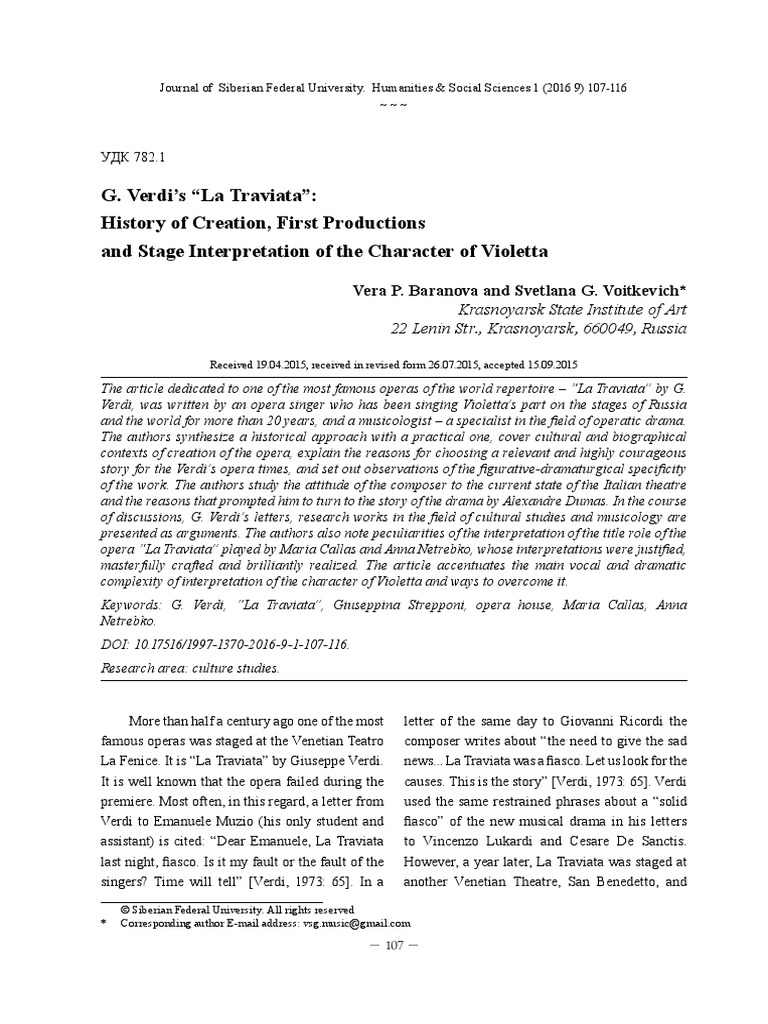 G Verdis La Traviata History of Creation First Productions and Stage ...