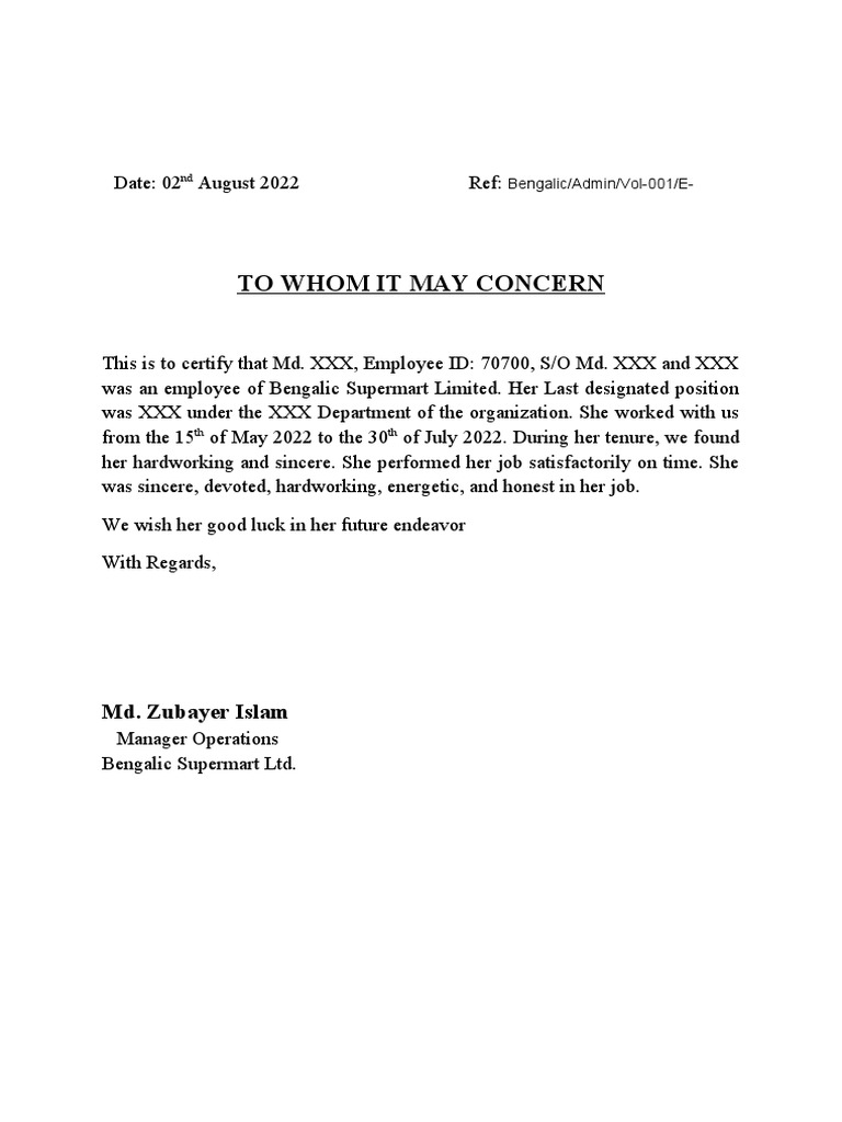 EXP Letter Format | PDF