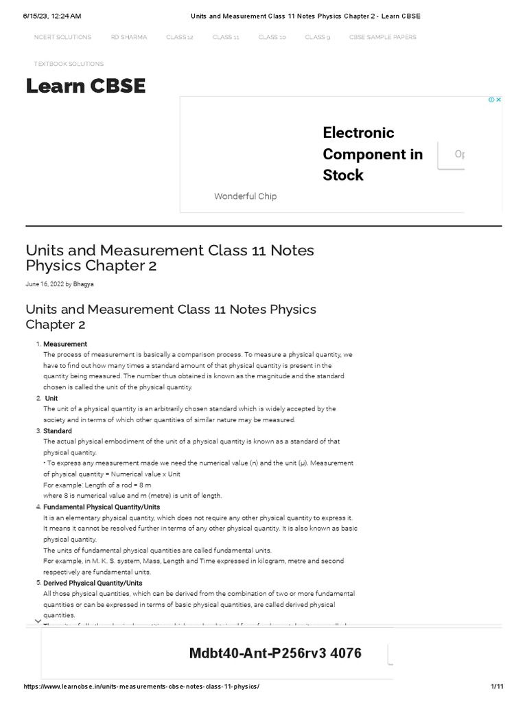 Class 11 Physics: Units & Measurement Notes | PDF | Significant Figures ...