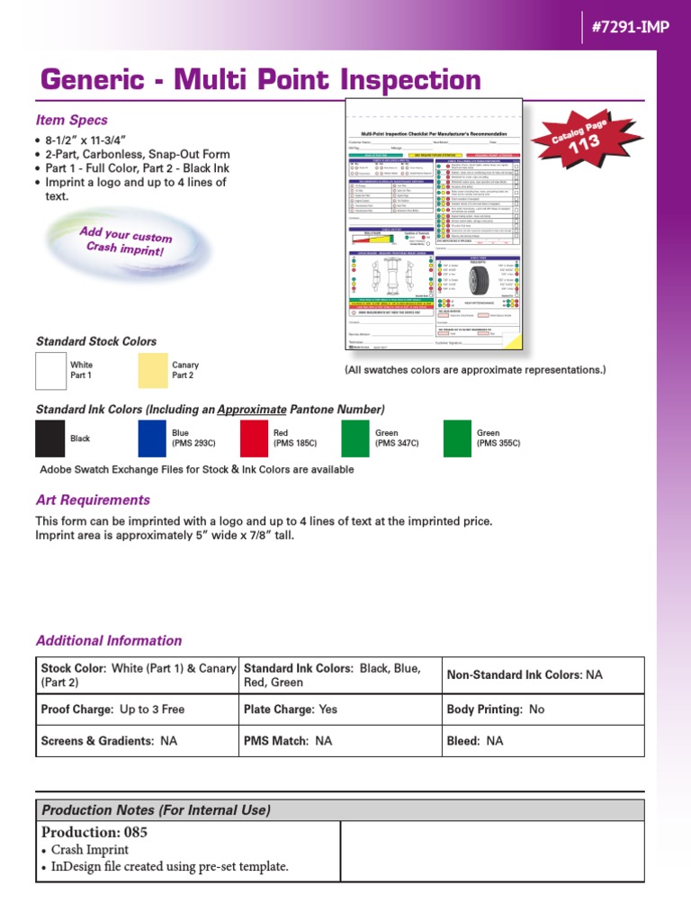 7291 IMP Multi Point Inspection Form Generic | PDF | Brake | Leak