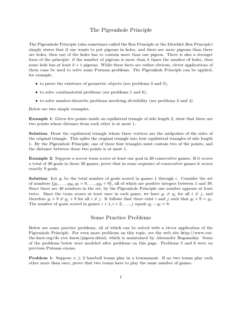 The Pigeonhole Principle | Download Free PDF | Mathematical Concepts | Mathematics