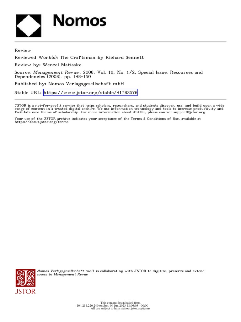 Reviewed Work The Craftsman by Richard Sennett | PDF