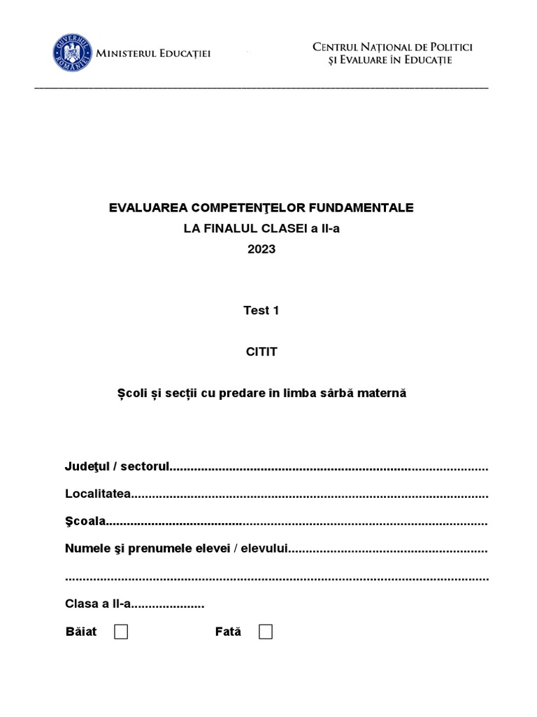 En II 2023 Citit LB Sarba Test 1 | PDF