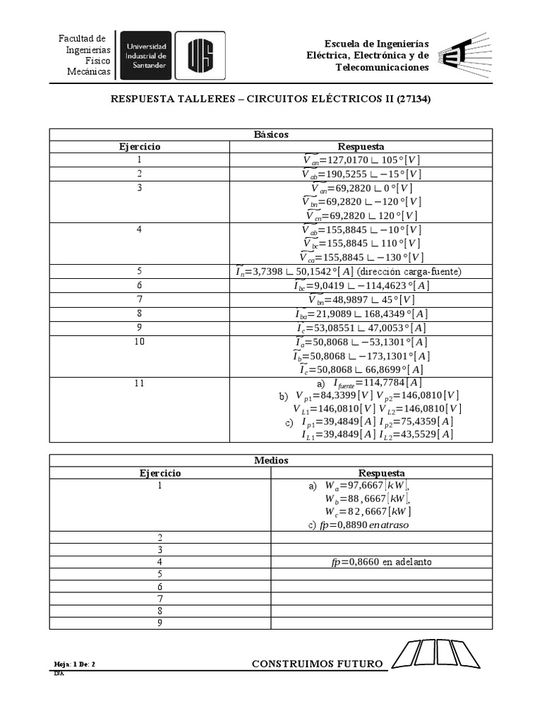 Respuestas Talleres Ctos Trifásicos | PDF | Electricidad | Ingenieria Eléctrica