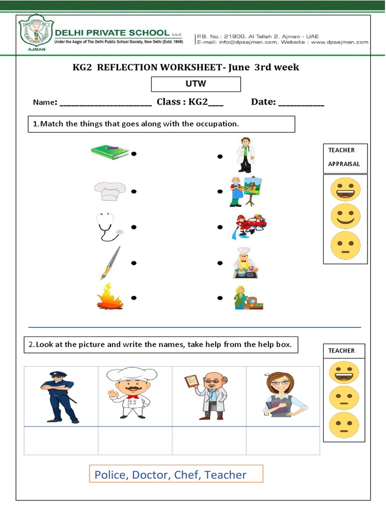 kg2 utw Reflection worksheet june 23rd week-4 | PDF