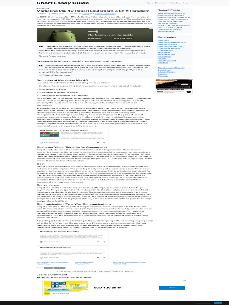 Marketing Mix 4C Robert Lauterborn, A Shift Paradigm | PDF | Marketing ...