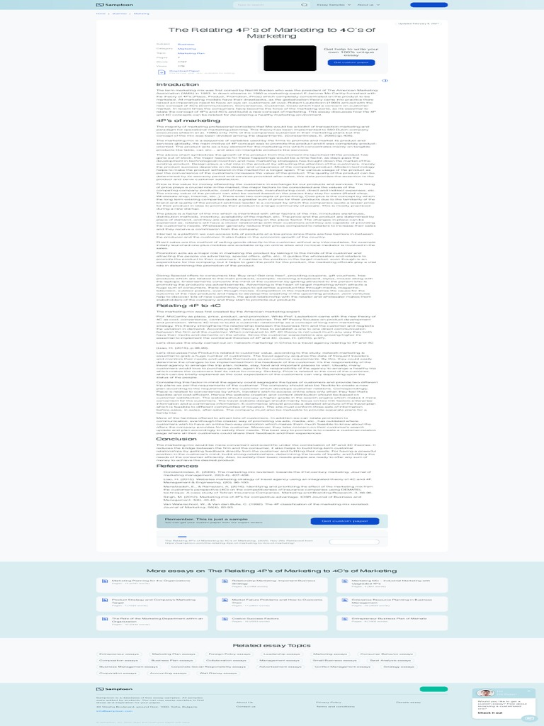 The Relating 4P's of Marketing To 4C's of Marketing Free Essay Sample ...