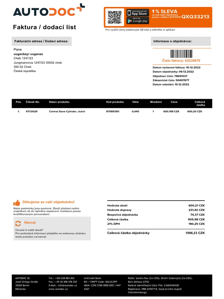 Faktura / Dodací List: 11 % Sleva QXQ33213 | PDF