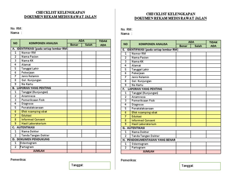 Checklist Kelengkapan Dokumen Rekam Medis Rawat Jalan | PDF