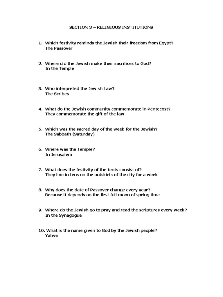Questions Sections 3 and 4 (Bilingual Religion) | PDF