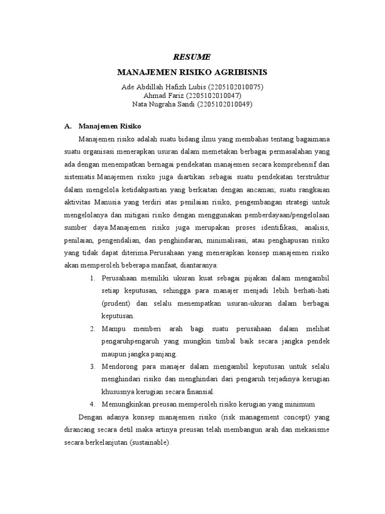 RESUME Manajemen Agribisnis | PDF