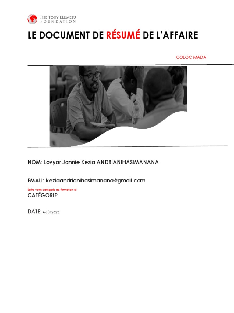 The Tef Business Summary Coloc Mada | PDF | Logement | Facebook