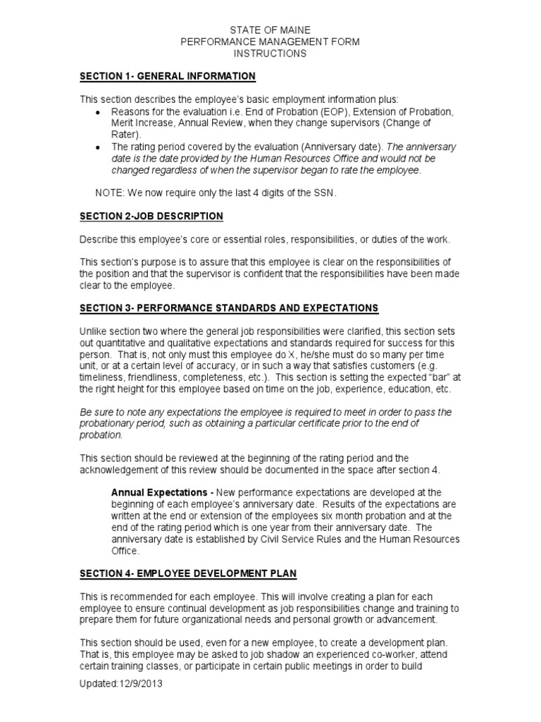 Performance Management Form Instructions PDF Employment