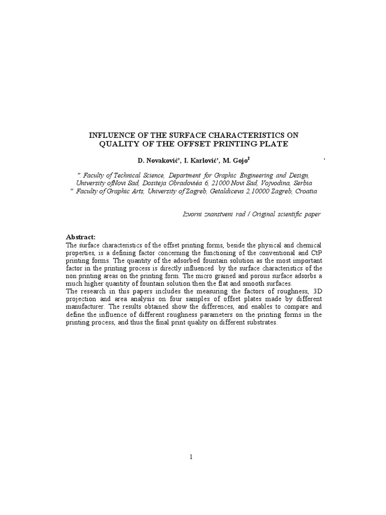 Offset Printing Plate Analysis | PDF | Adsorption | Surface Roughness