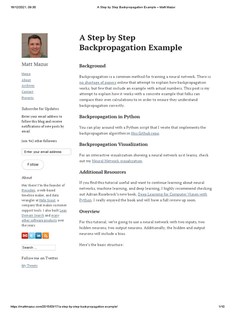 A Step by Step Backpropagation Example - Matt Mazur | PDF | Artificial Neural Network | Computer ...