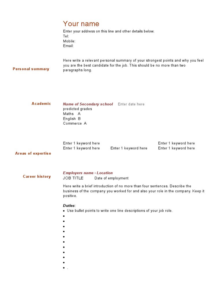 Y11 - Blank CV Template | PDF