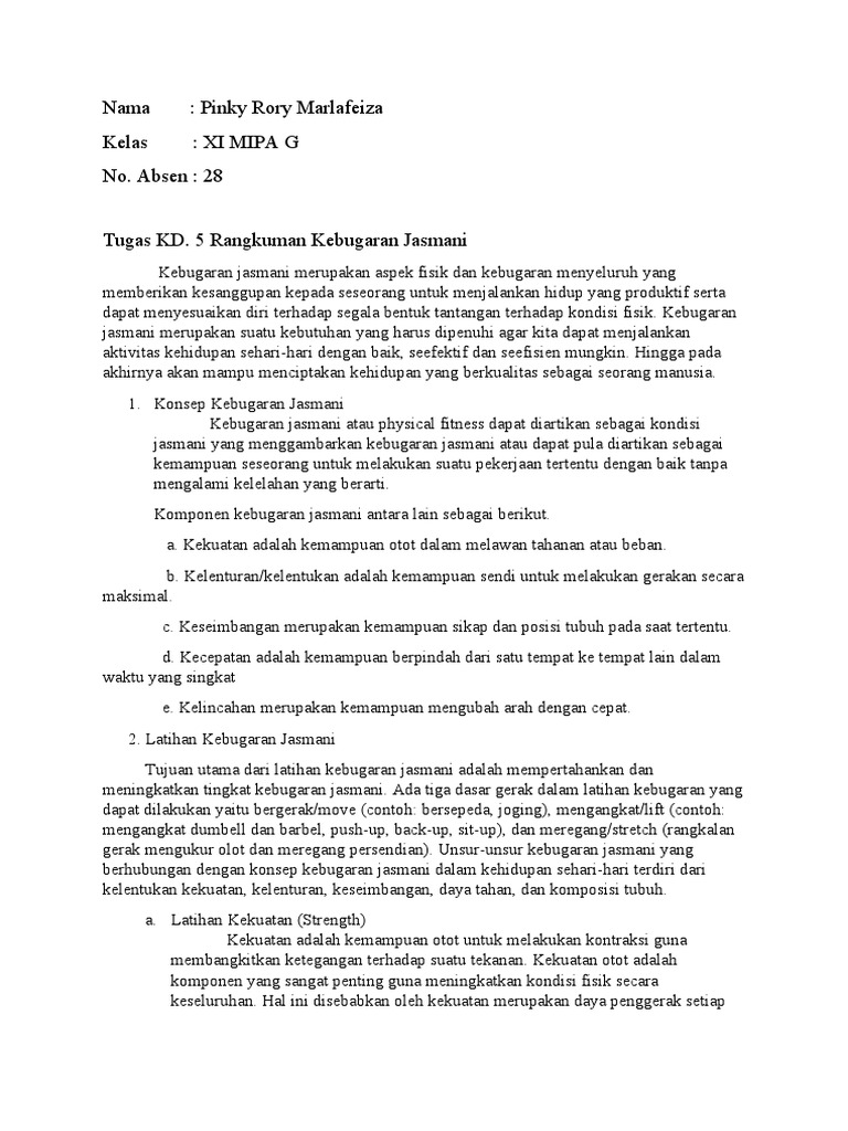 PJOK Pinky Rangkuman Kebugaran Jasmani | PDF
