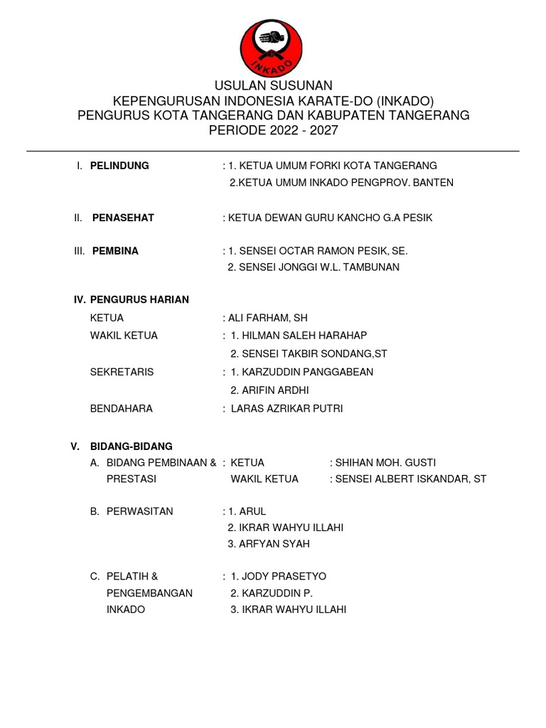 Usulan Susunan Pengurus Inkado | PDF | Perjalanan